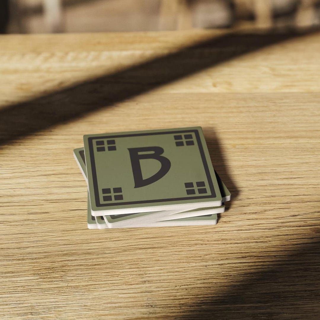 Olive and Charcoal Custom Monogram Square Stone Coasters set of 4 ...