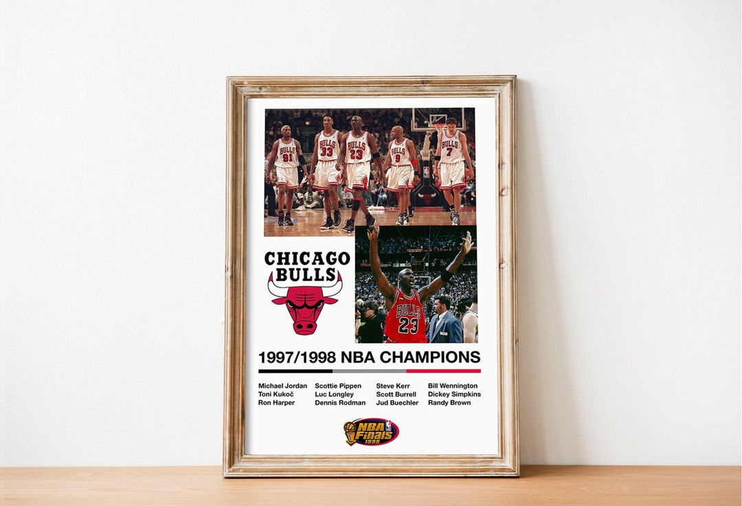 Chicago Bulls 1998 NBA Champions Poster Chicago Bulls Poster Michael ...