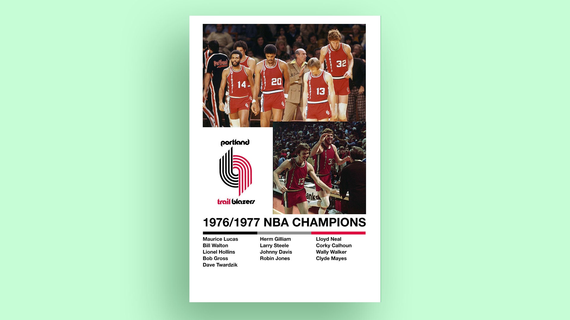 Blazers 1977 NBA Champions Poster Portland Trail Blazers 1977 Nba ...
