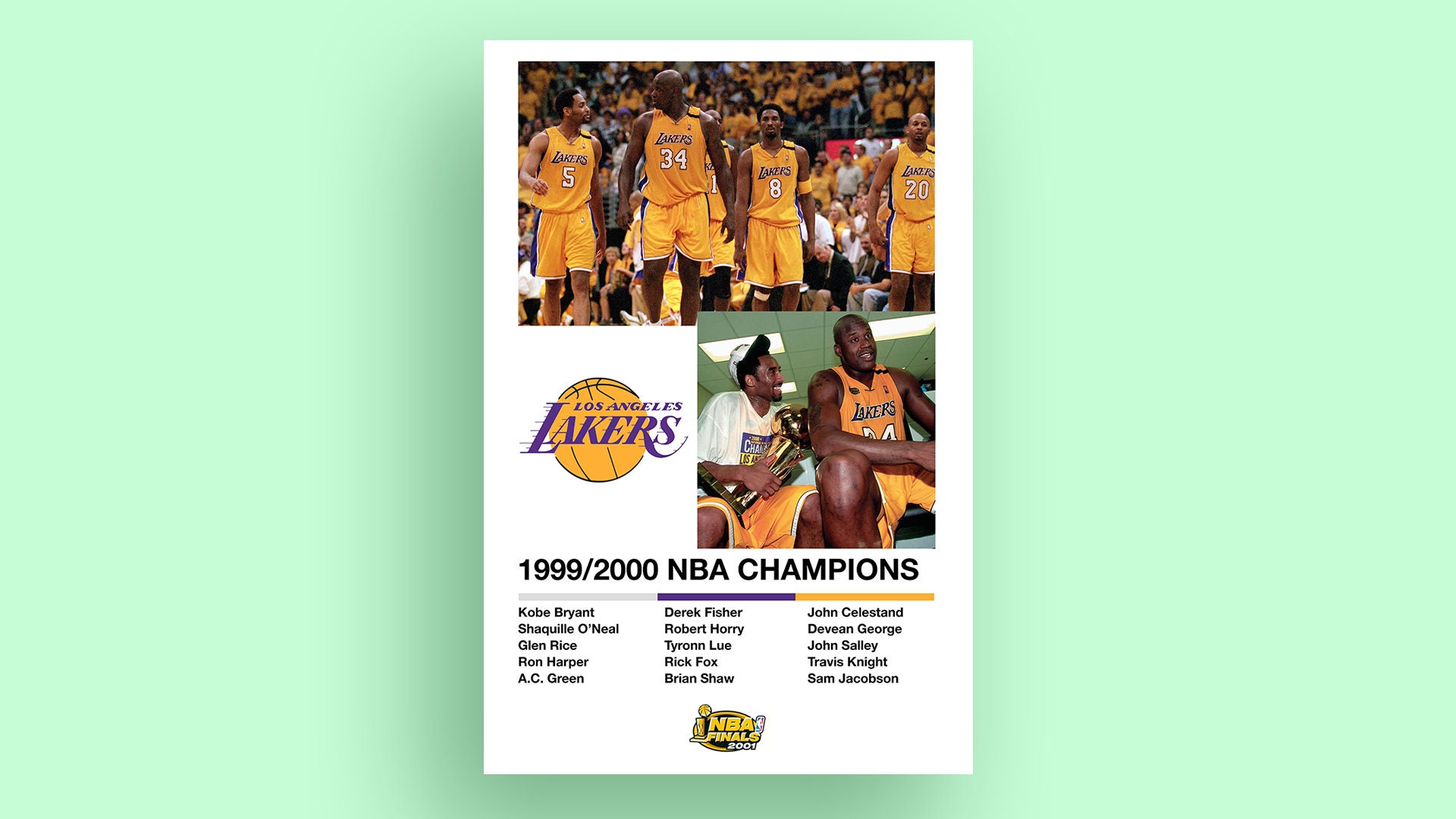 Lakers 2000 NBA Champions Poster Los Angelas Lakers 2000 Nba ...