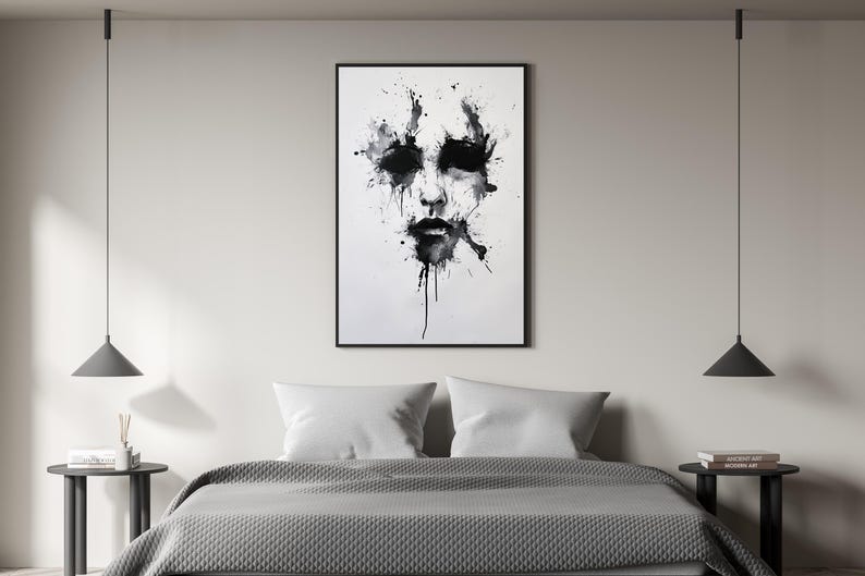 Abstract Ink Blot Face Digital Wall Art Printable, Expressionist Black ...