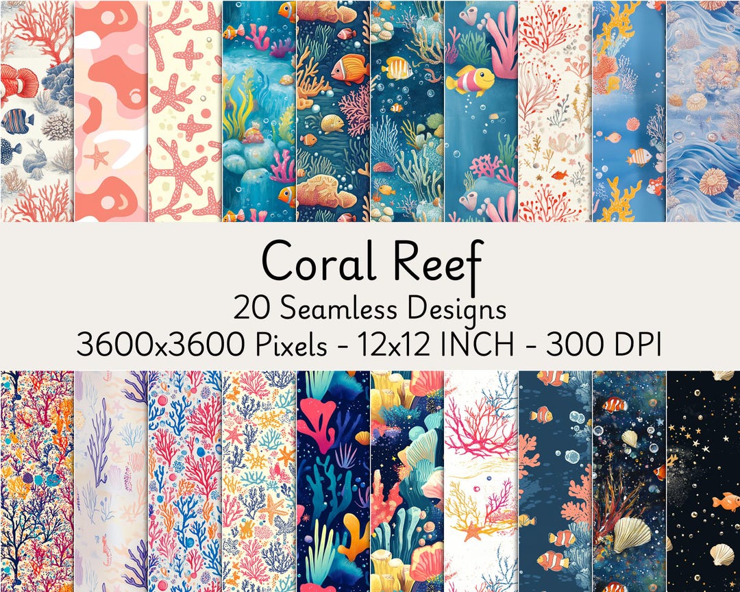 Coral Reef Seamless Digital Papers | Underwater Ocean Patterns ...