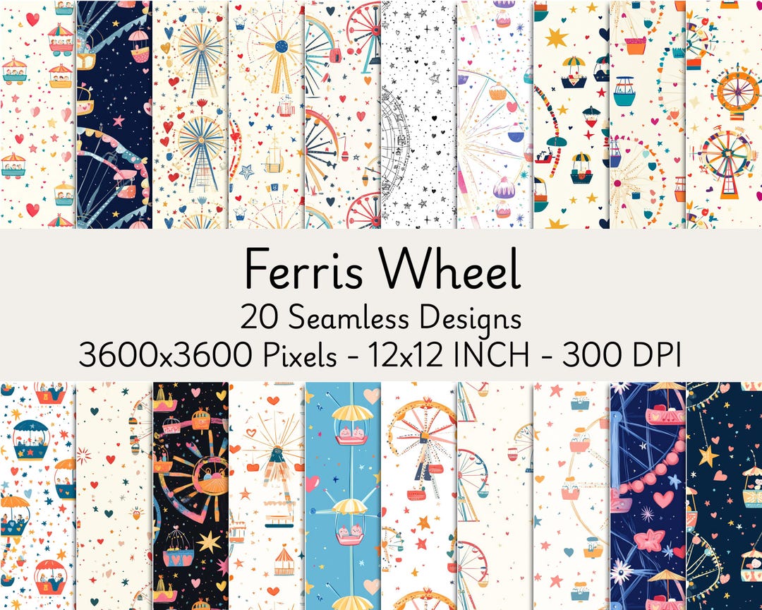 Ferris Wheel Seamless Digital Patterns | 20 High-resolution Carnival ...