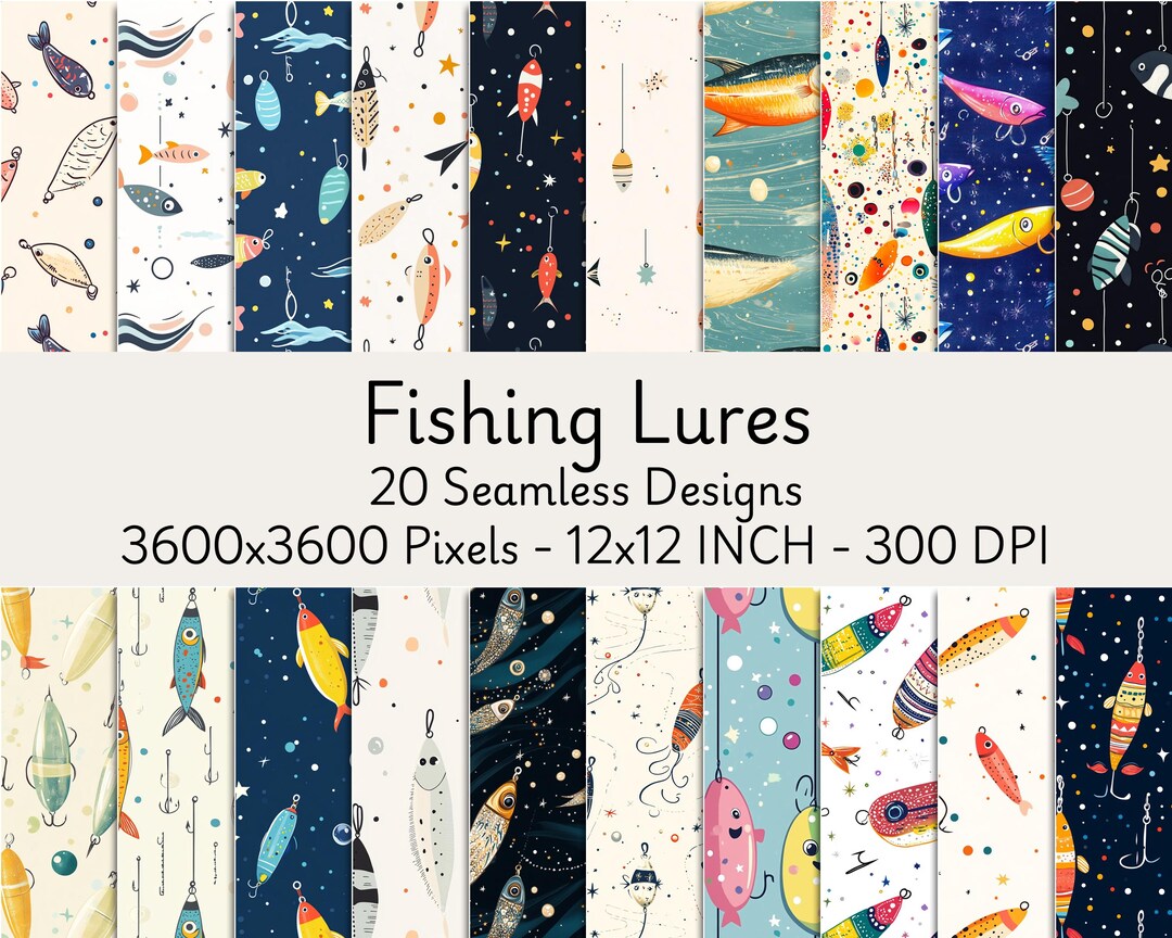 Fishing Lures Seamless Patterns: Angler-themed Designs (digital ...