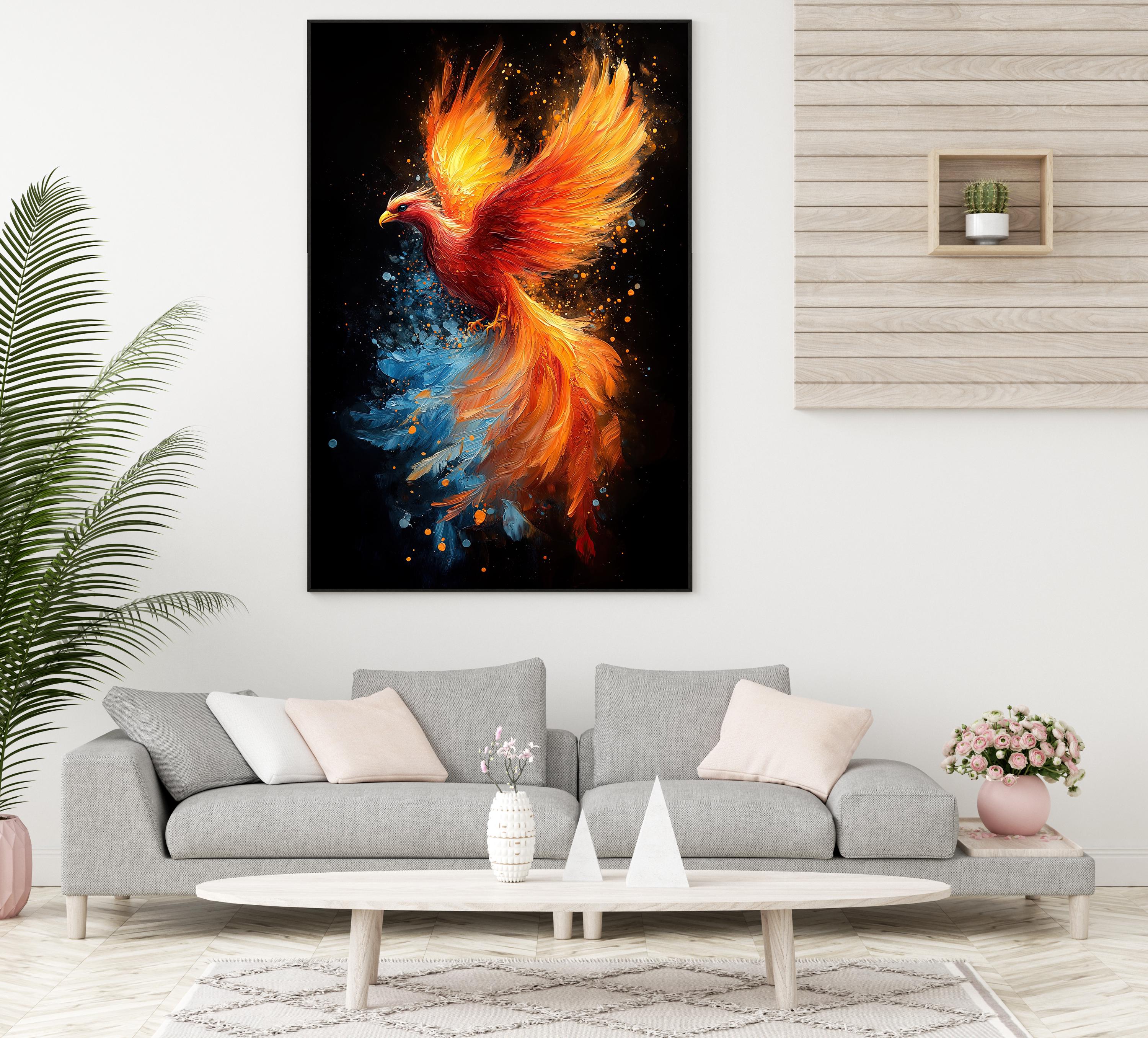 Fiery Phoenix Rising Digital Print, Majestic Fantasy Artwork, Mythical ...