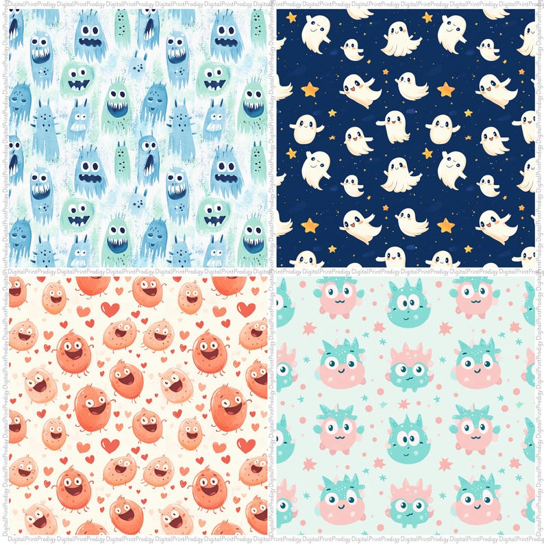 Monsters Seamless Patterns – Adorable Monster Digital Papers for Kids ...
