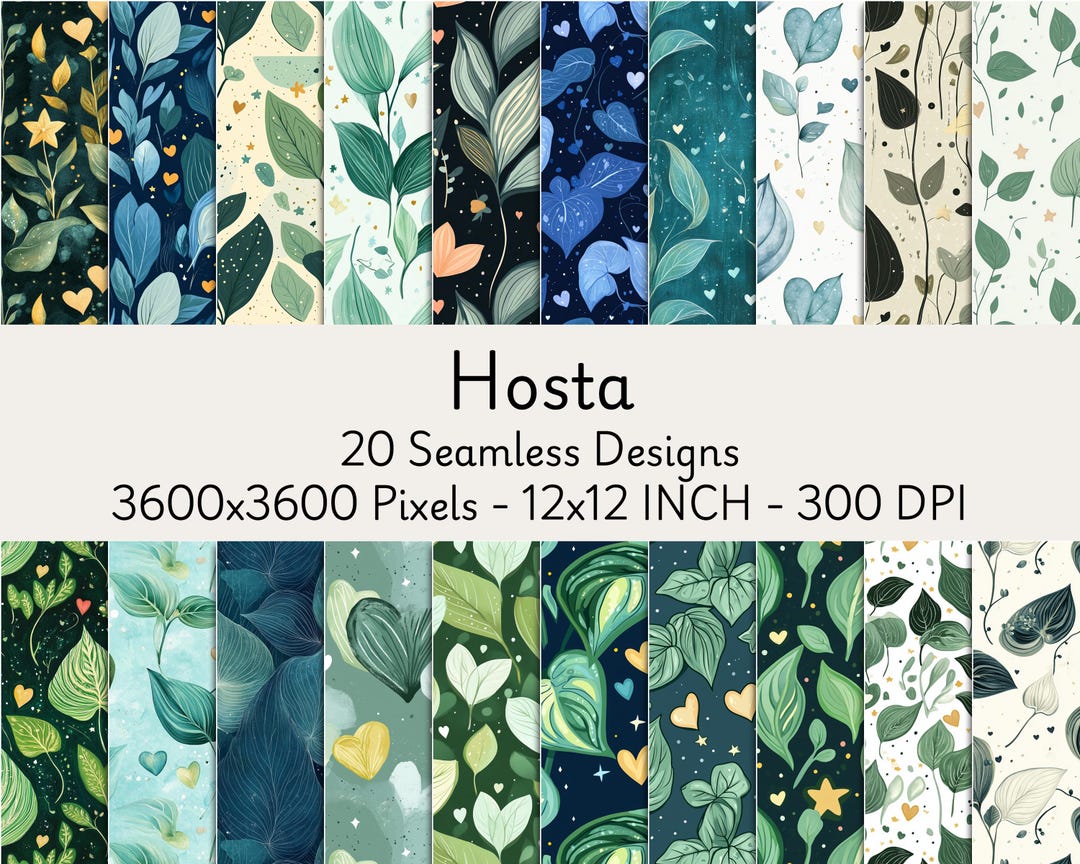 Hosta Seamless Digital Patterns | 20 High-resolution Botanical Designs ...
