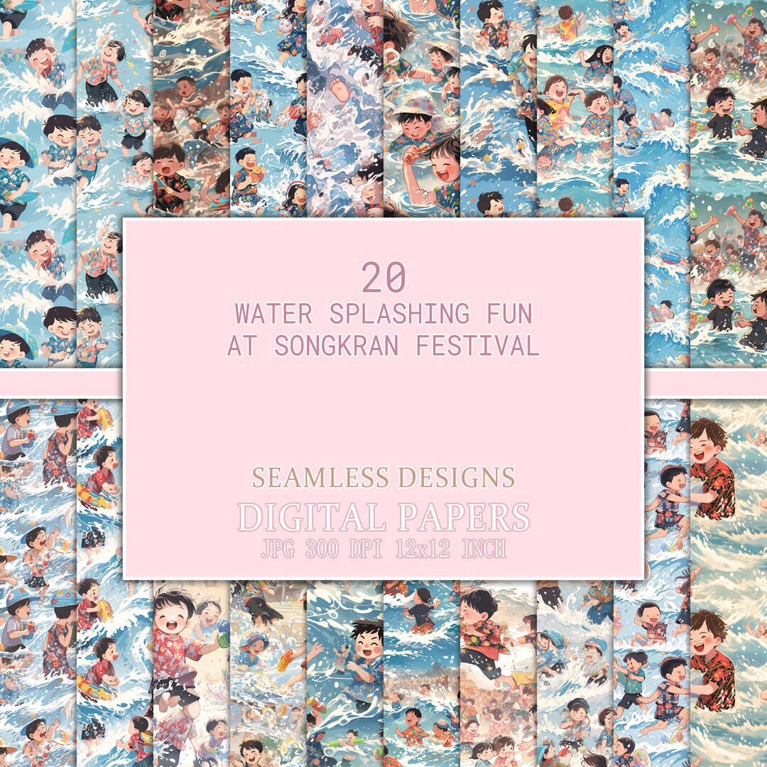 Water Splashing Fun at Songkran Festival Seamless Patterns - Etsy