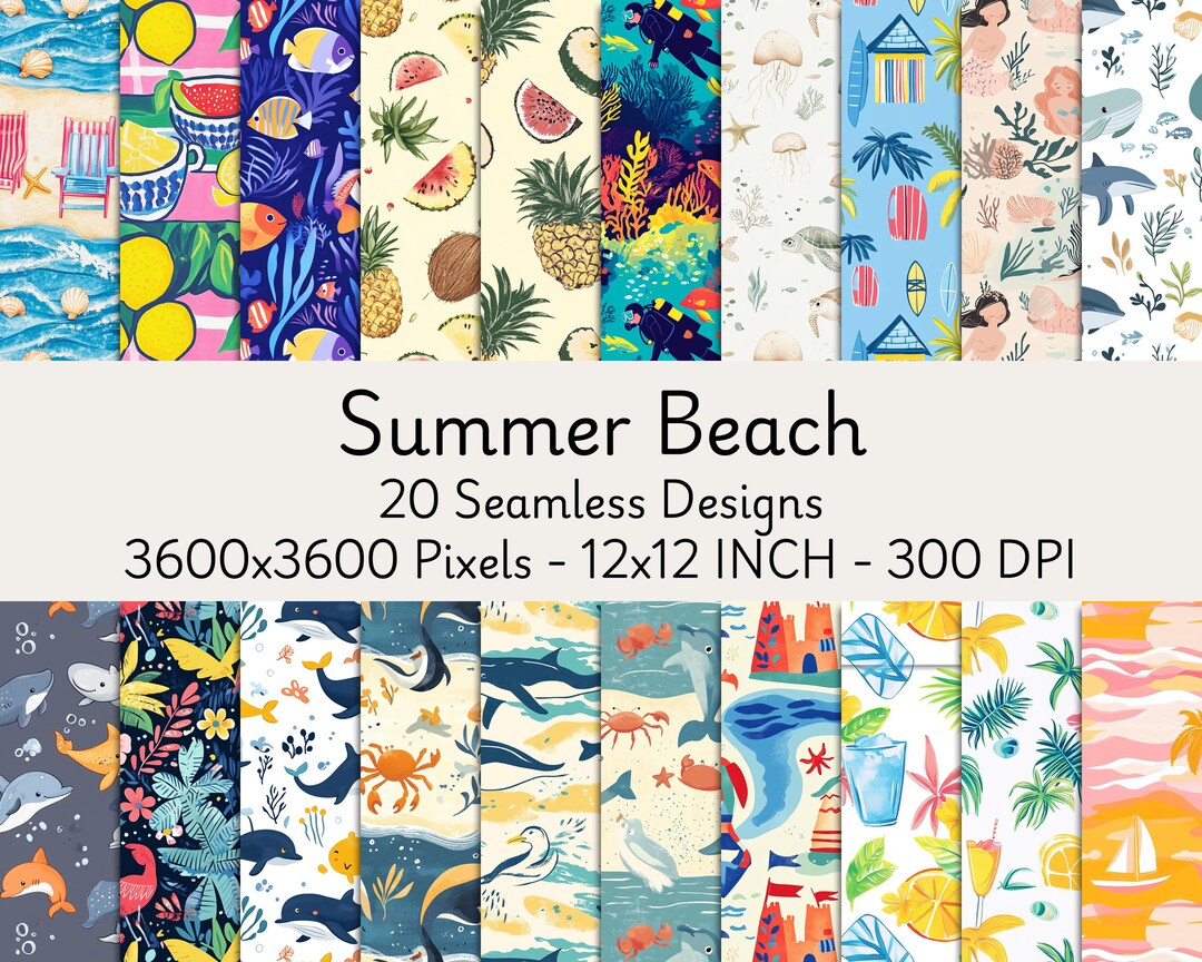 20 Summer Beach Seamless Digital Papers – Tropical Patterns, Ocean ...