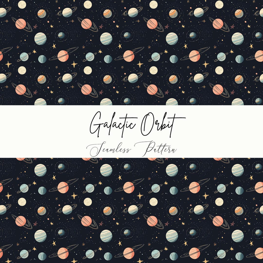 Galactic Orbit Digital Paper – Navy Space Pattern With Planets Stars ...