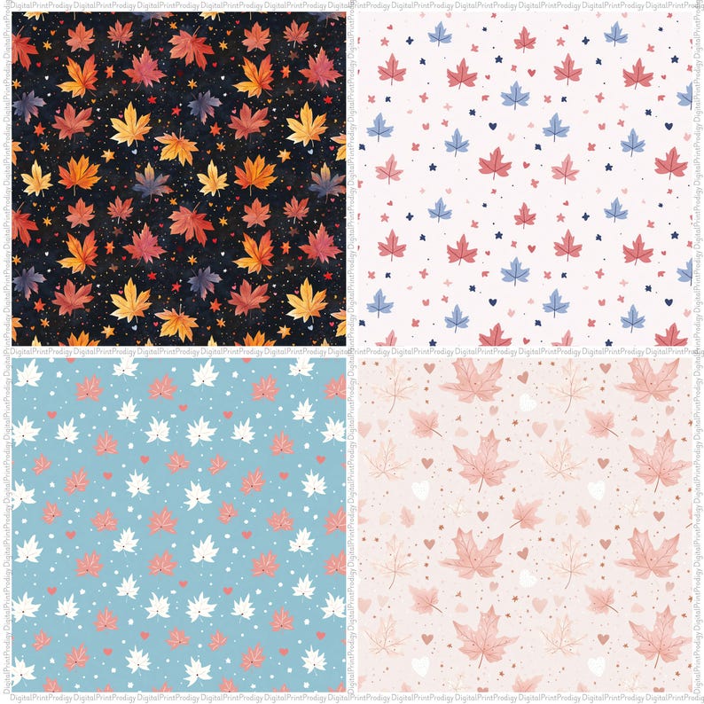 Maple Leaf Seamless Digital Patterns | 20 High-resolution Autumn-themed ...