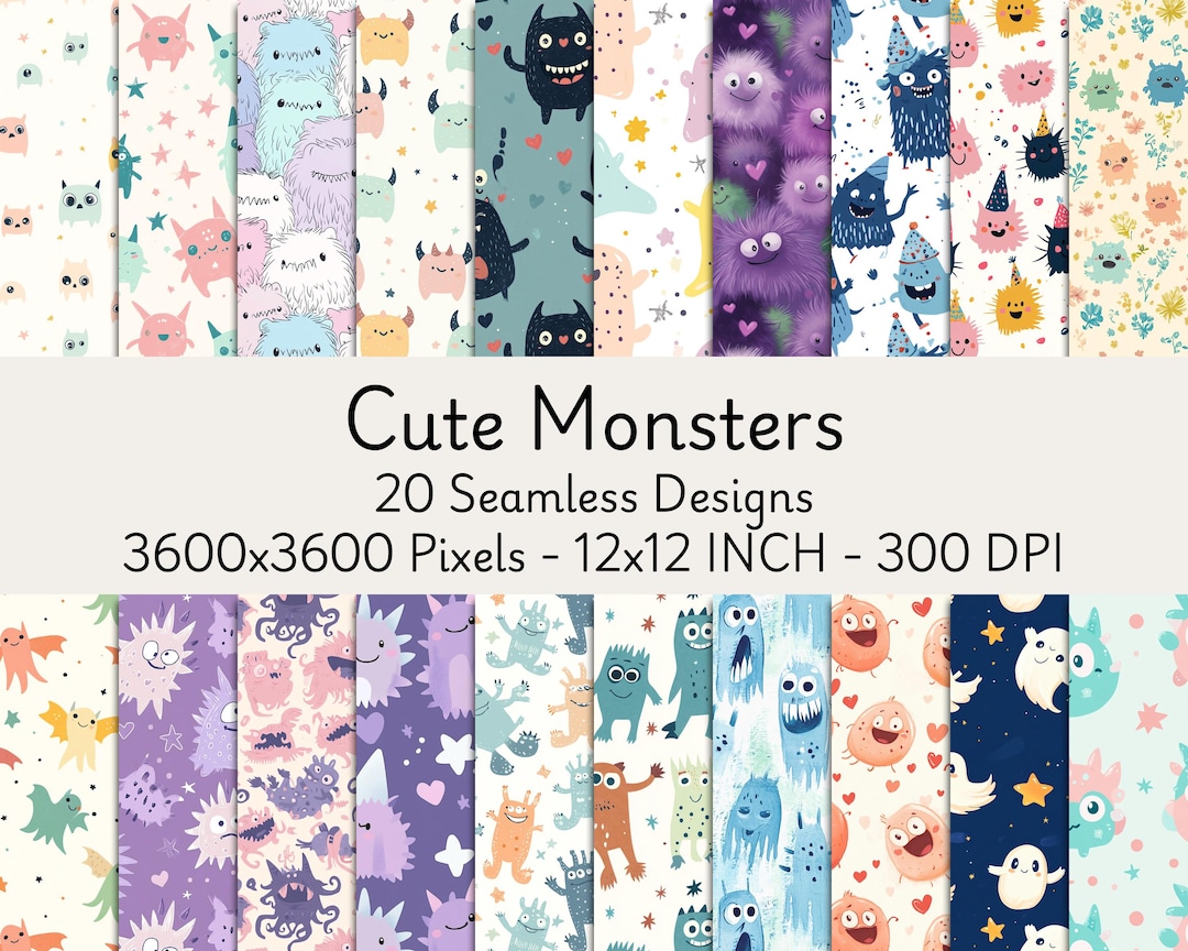 Monsters Seamless Patterns – Adorable Monster Digital Papers for Kids ...