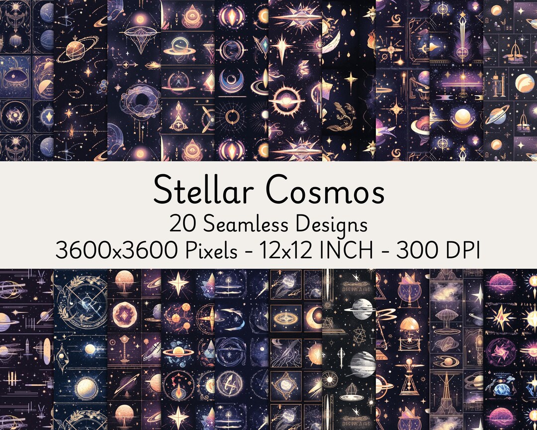 Cosmic Illustrations Seamless Digital Papers | Celestial Space Patterns ...
