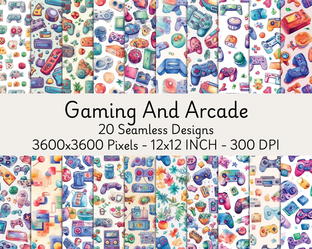 Gaming & Arcade Seamless Digital Papers | Retro Game Patterns ...