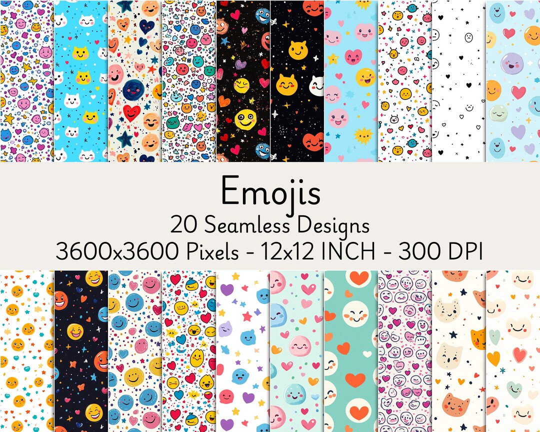 Emoji Seamless Digital Patterns | 20 High-resolution Fun Emoji Designs ...