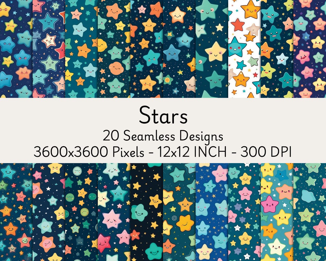 Stars Digital Papers, Seamless Pattern, Commercial Use, Scrapbooking ...
