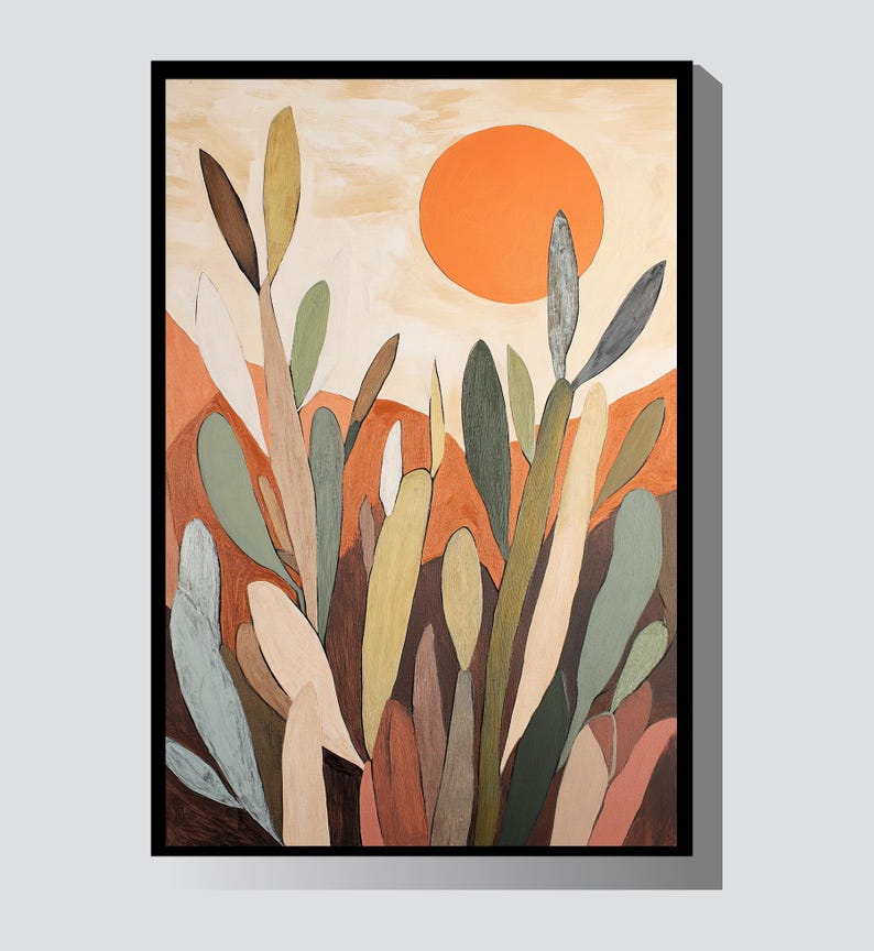 Modern Abstract Desert Art Print, Earthy Boho Cactus Decor, 16x24 Wall ...