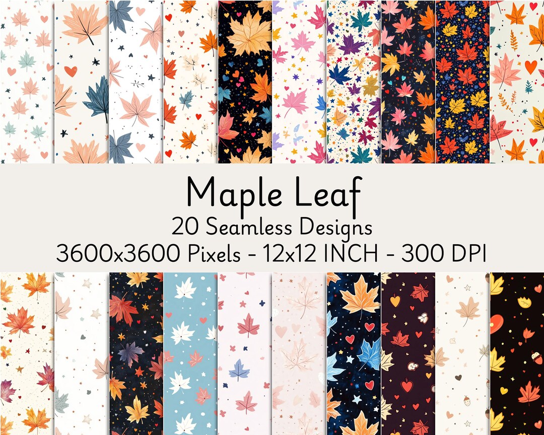 Maple Leaf Seamless Digital Patterns | 20 High-resolution Autumn-themed ...