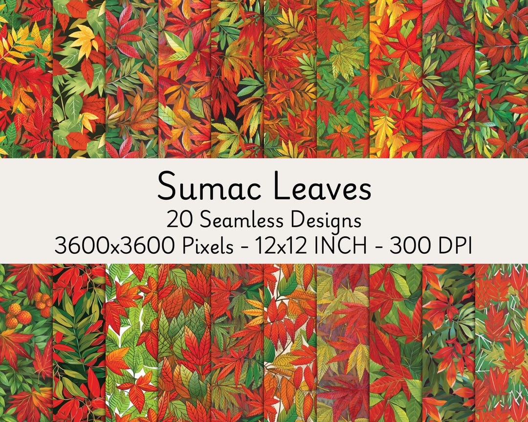 Sumac Leaves Seamless Digital Papers | Botanical Autumn Foliage ...