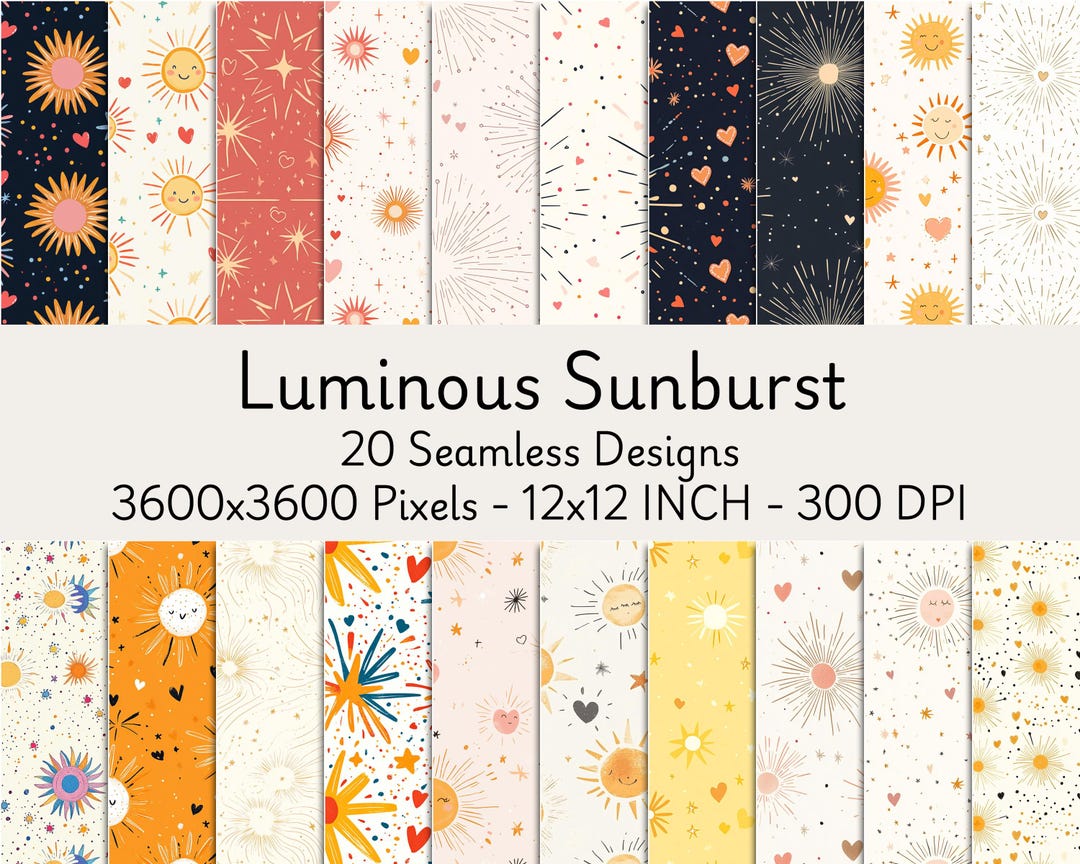 Sunburst Digital Paper: 20 Luminous Seamless Patterns (digital Download ...