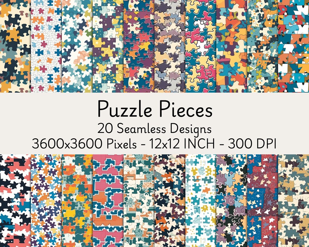 Kids Jigsaw Puzzle Seamless Digital Papers | Colorful Puzzle Patterns ...