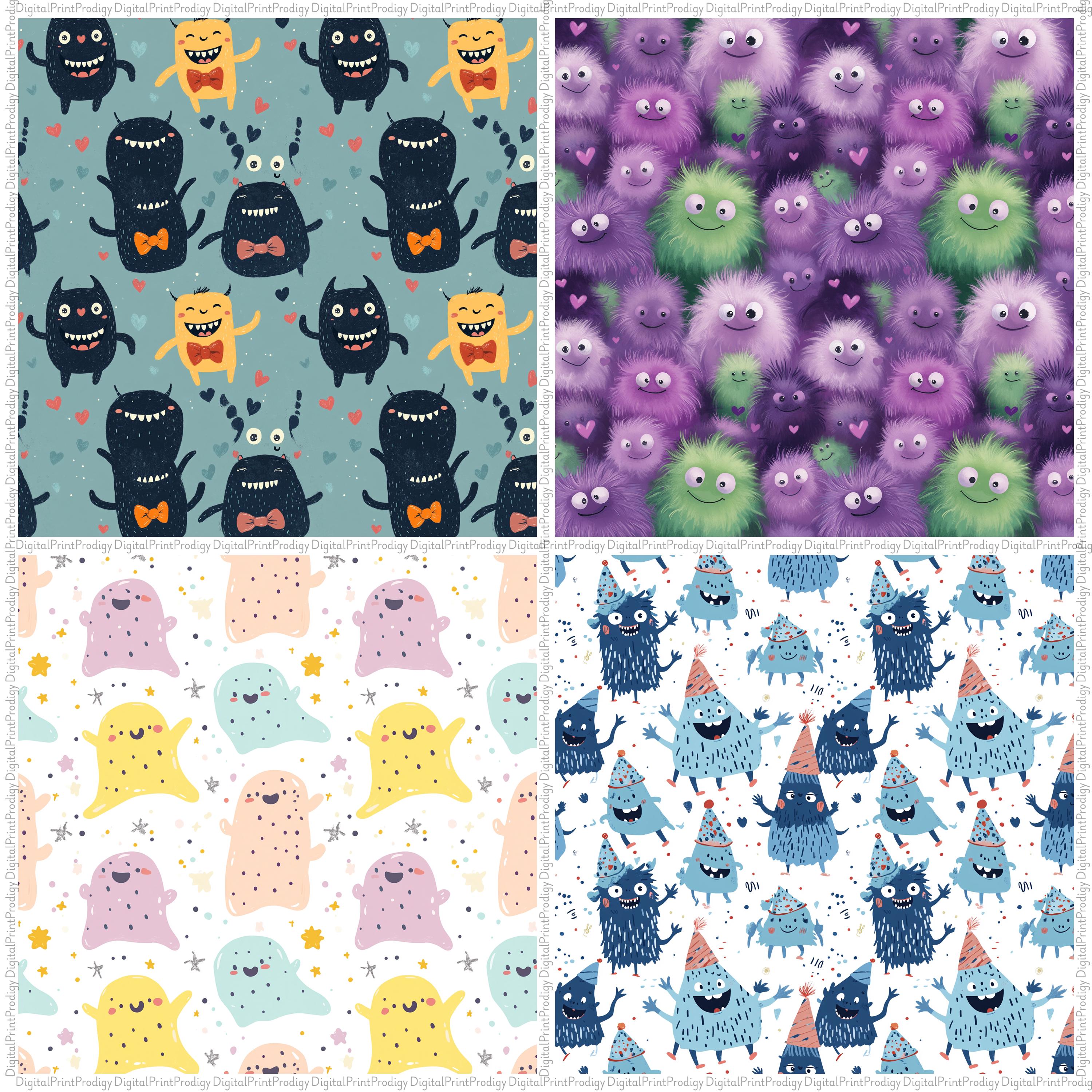 Monsters Seamless Patterns – Adorable Monster Digital Papers for Kids ...