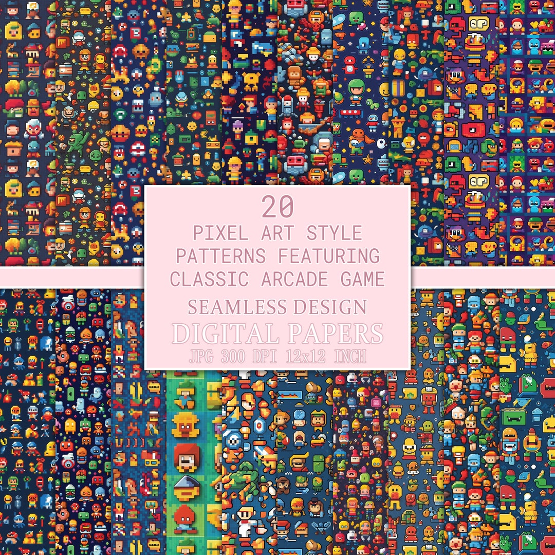 Pixel Arcade Bliss: Retro Patterns With Classic Arcade Games - Etsy
