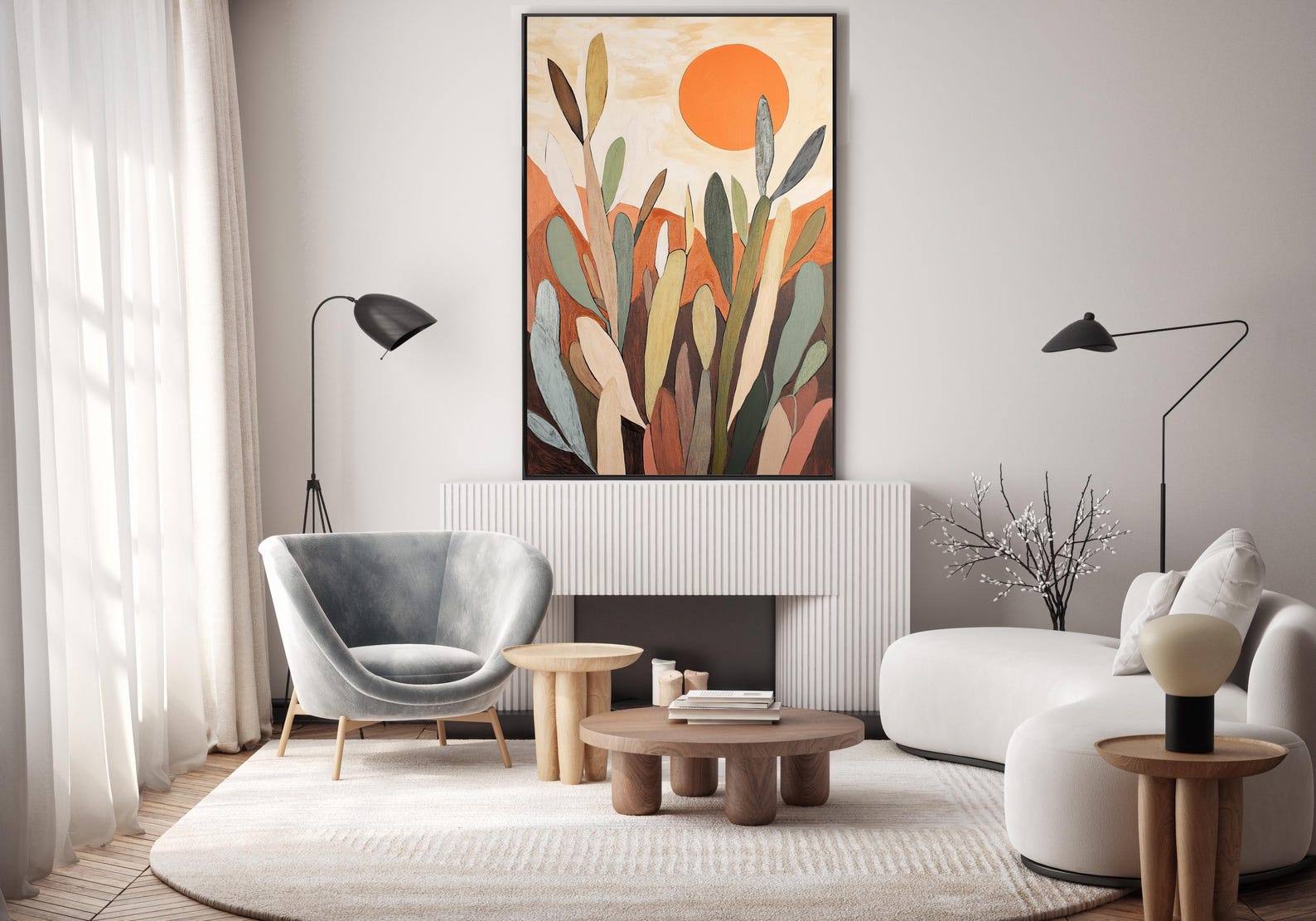 Modern Abstract Desert Art Print, Earthy Boho Cactus Decor, 16x24 Wall ...