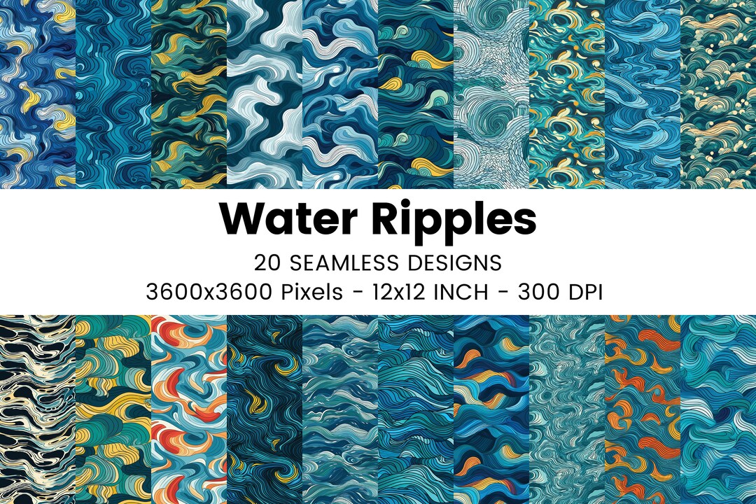 Water Ripples Digital Papers, Seamless Patterns, Commercial Use ...