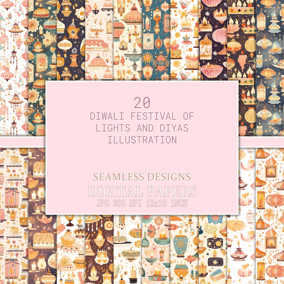 Diwali Festival of Lights and Diyas Illustration Seamless - Etsy