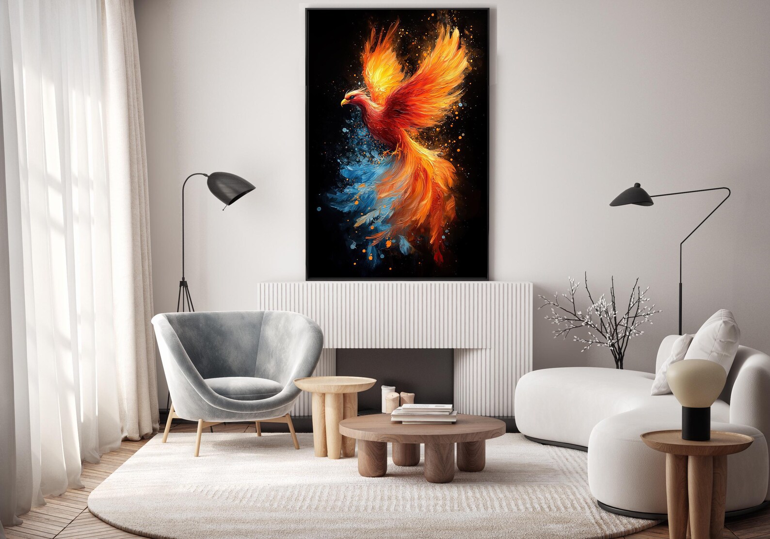 Fiery Phoenix Rising Digital Print, Majestic Fantasy Artwork, Mythical ...