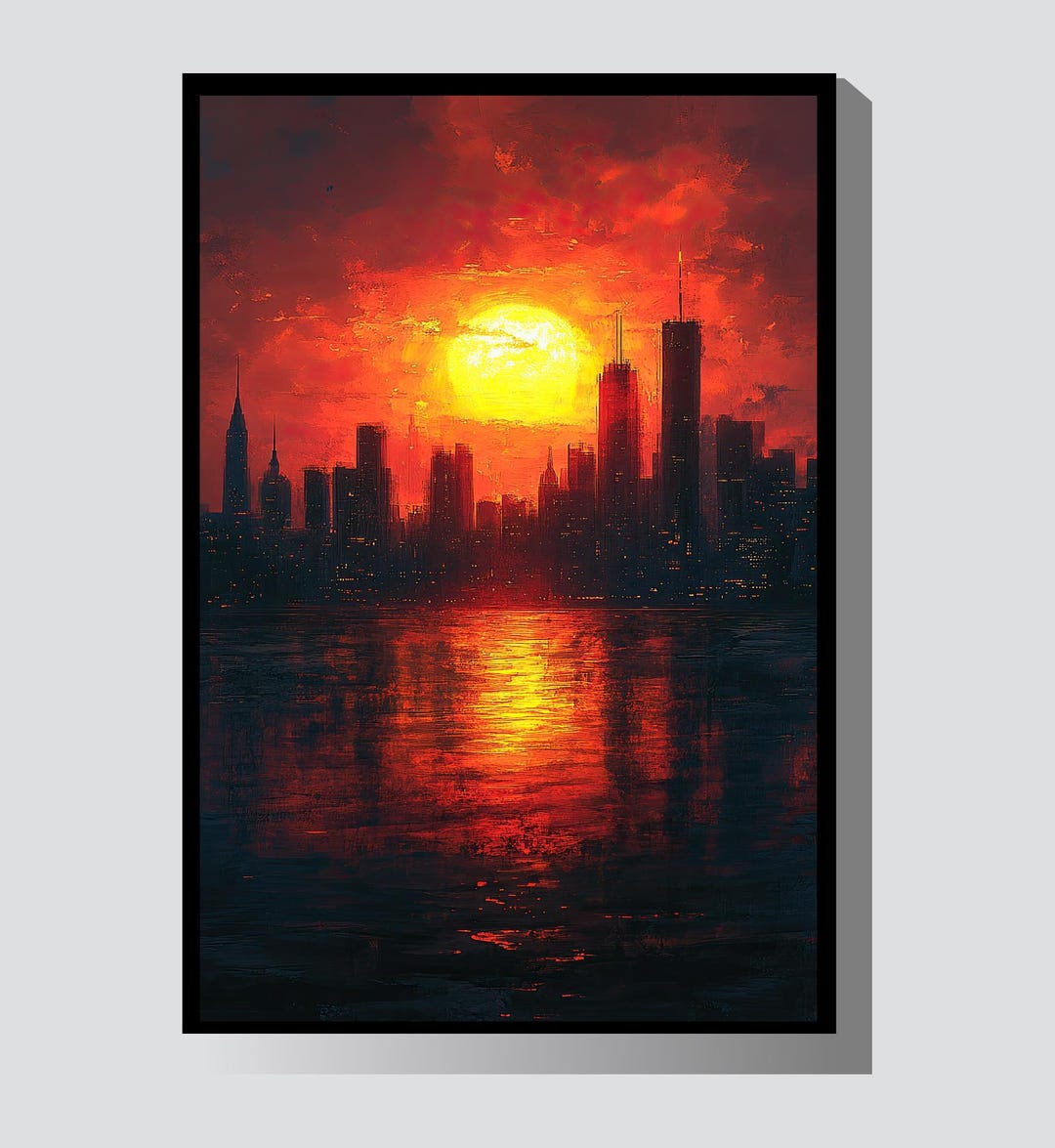 Fiery Sunset Cityscape Digital Wall Art Printable, Vibrant ...
