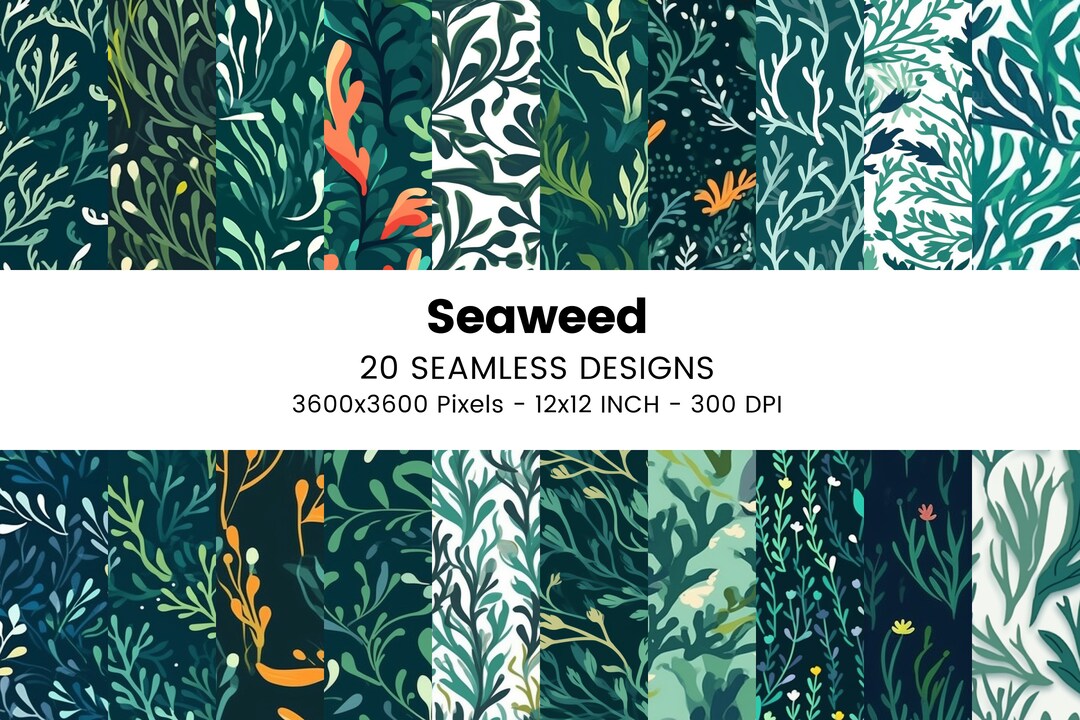 Seaweed Digital Papers, Seamless Pattern, Commercial Use, Scrapbooking ...