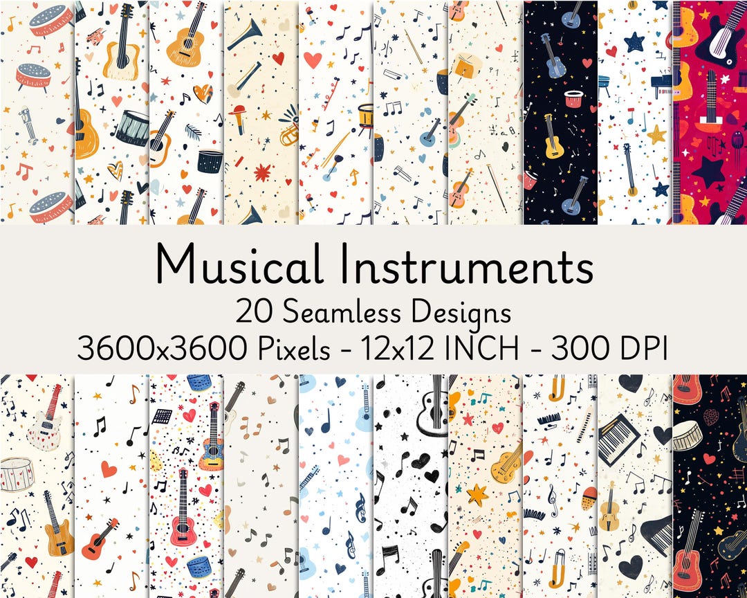 Musical Instruments Seamless Digital Patterns | 20 High-resolution ...