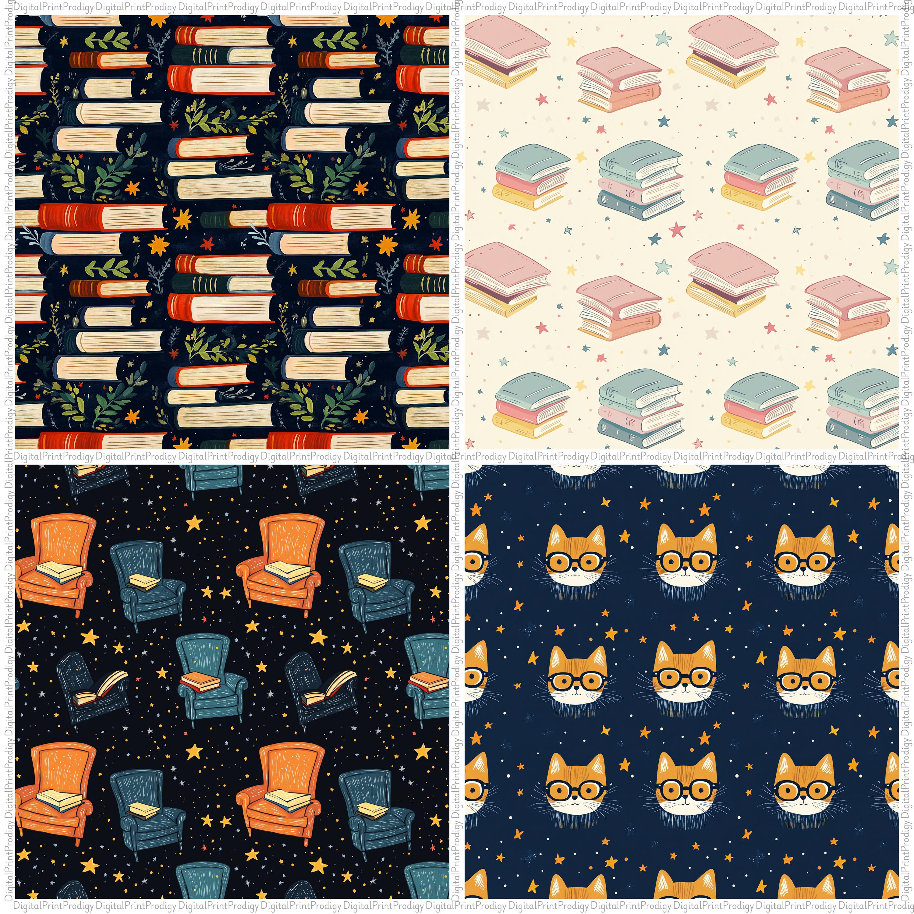 20 Cozy Library Seamless Patterns – Book-themed Digital Papers, Vintage ...