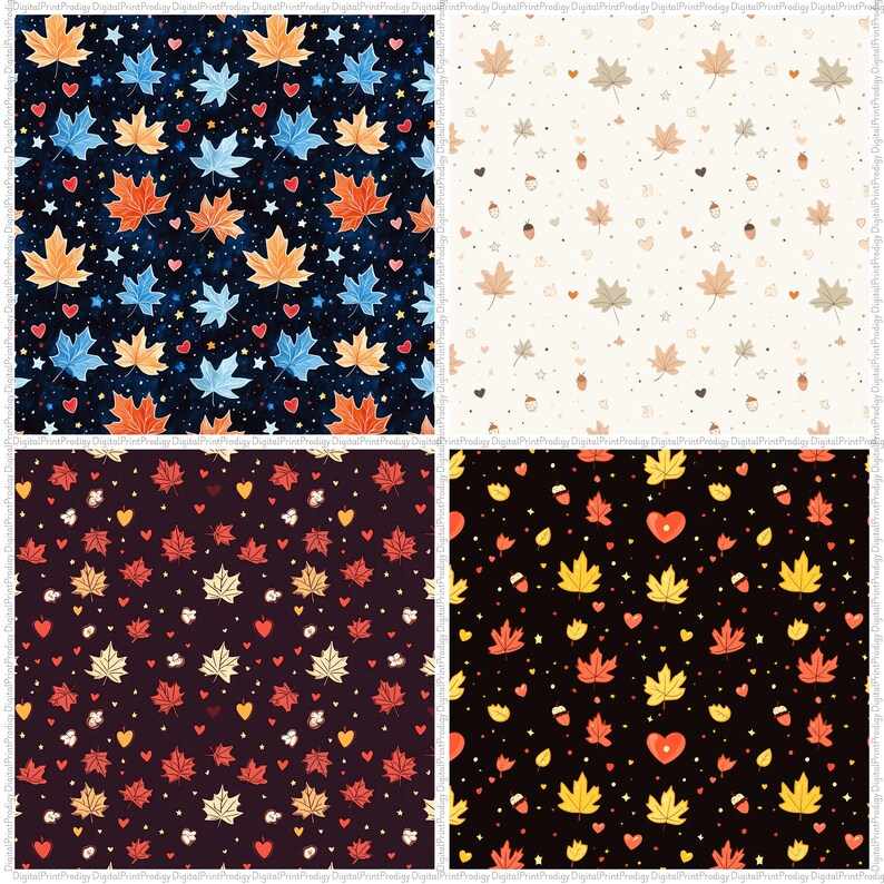 Maple Leaf Seamless Digital Patterns | 20 High-resolution Autumn-themed ...