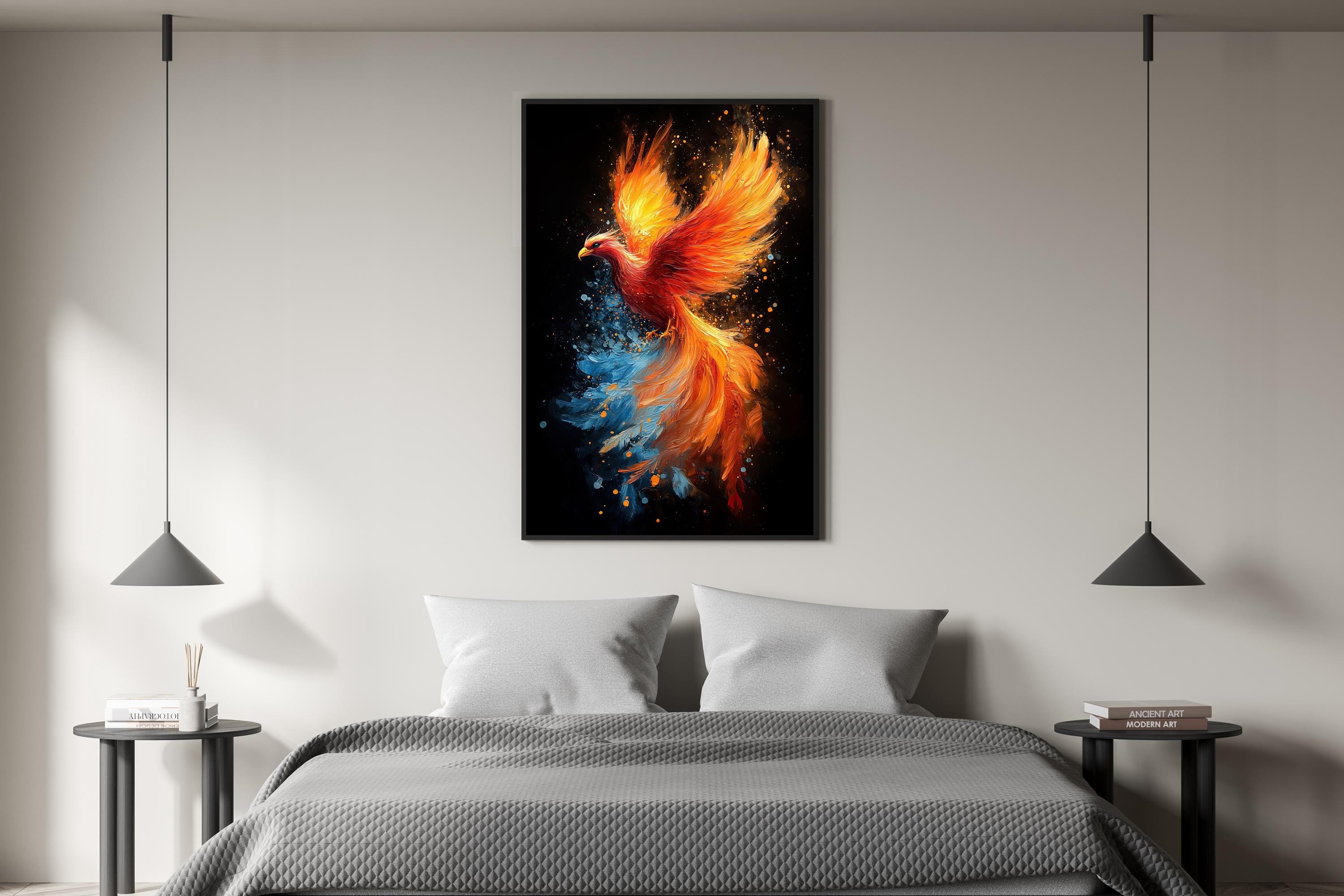 Fiery Phoenix Rising Digital Print, Majestic Fantasy Artwork, Mythical ...