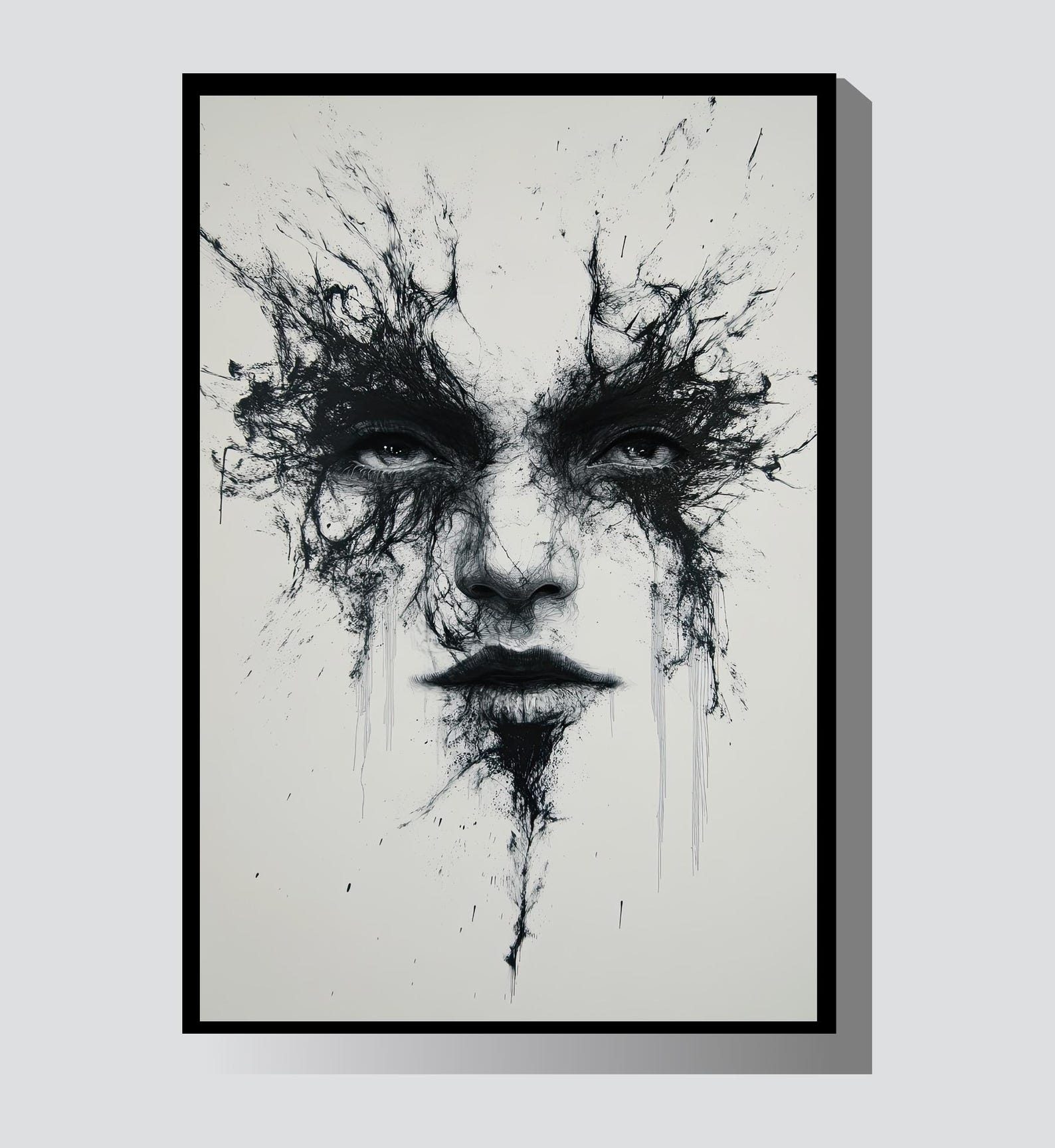 Abstract Ink Blot Face Digital Wall Art Printable, Black and White ...