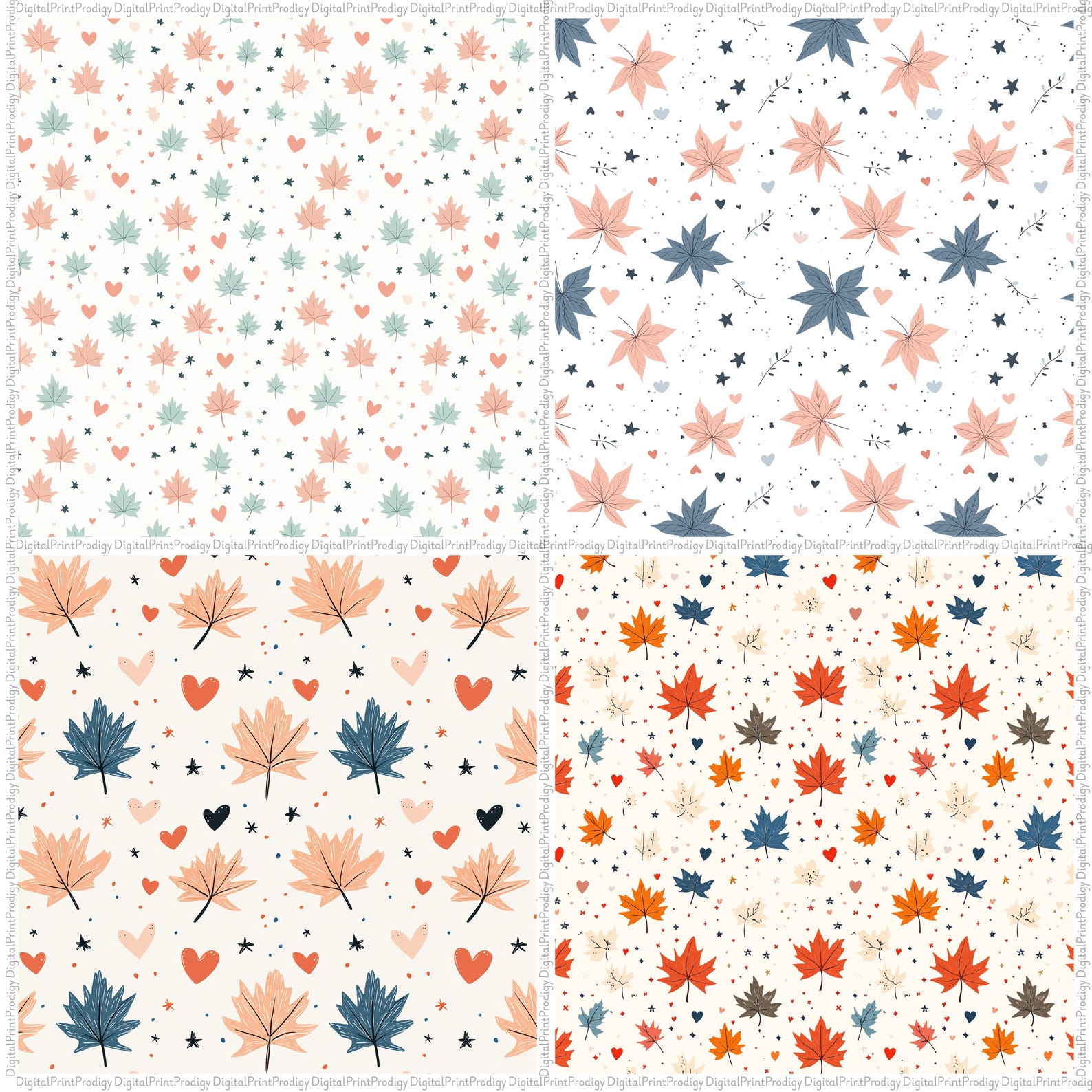 Maple Leaf Seamless Digital Patterns | 20 High-resolution Autumn-themed ...