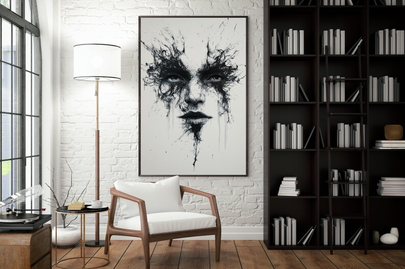 Abstract Ink Blot Face Digital Wall Art Printable, Black and White ...