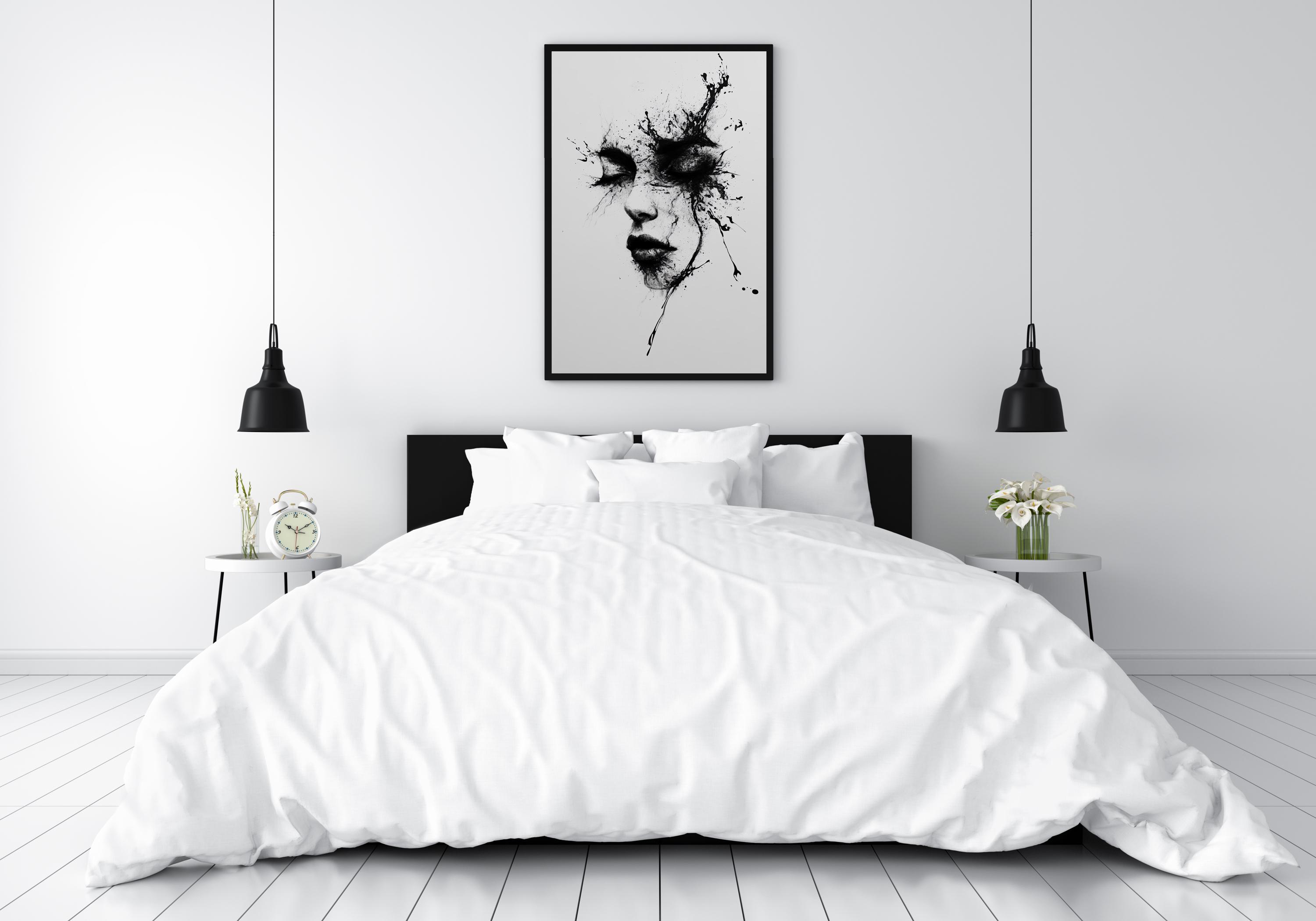Minimalist Ink Blot Face Art | 16x24 Abstract Black and White Digital ...