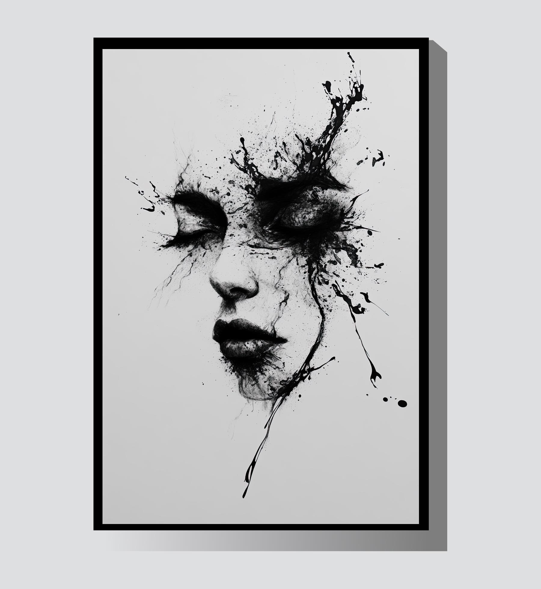Minimalist Ink Blot Face Art: Abstract Portrait Print (digital Download ...