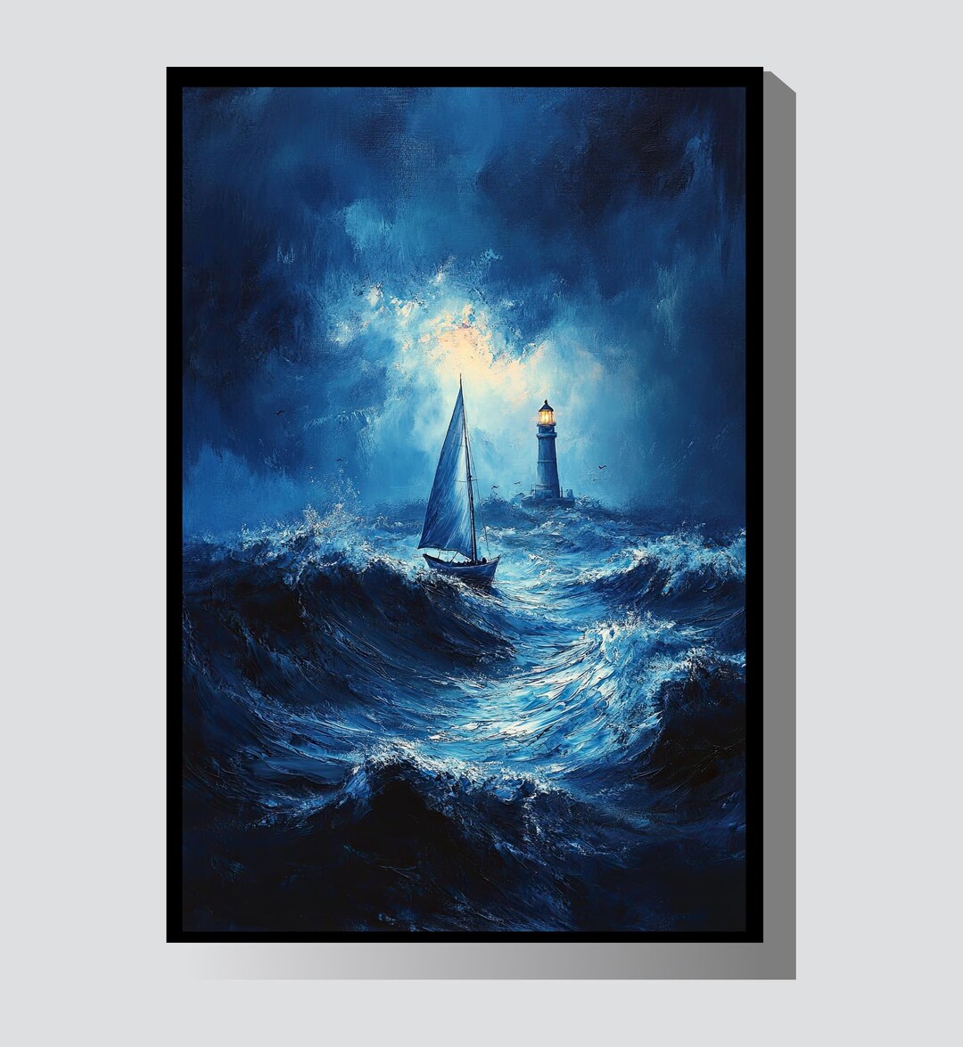 Stormy Sea and Lighthouse Digital Wall Art Printable, Bold Nautical ...