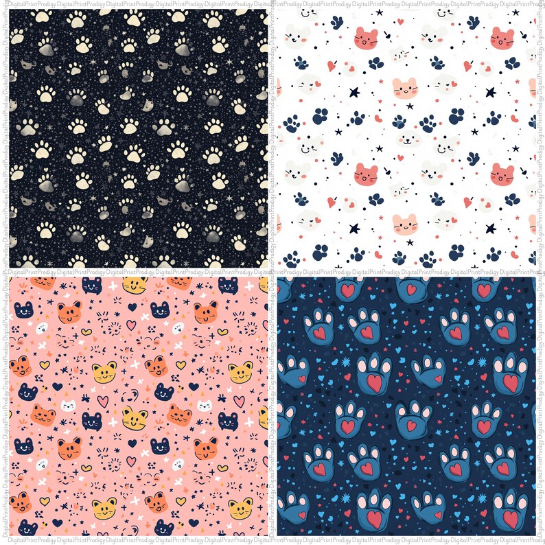 Paw Print Seamless Digital Patterns 20 High-resolution Pet-themed ...