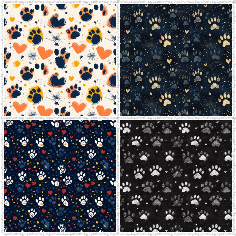 Paw Print Seamless Digital Patterns 20 High-resolution Pet-themed ...