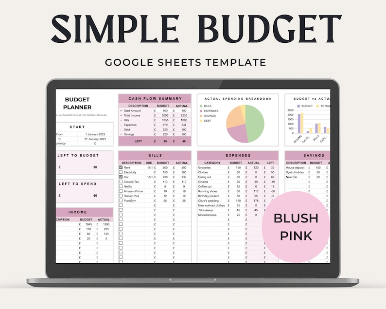 Simple Budget Planner Blush Pink Monthly Budget Expense Tracker Google