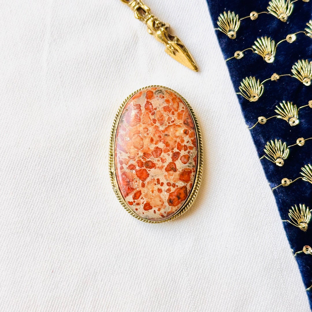 Beautiful Asteroid Jasper Grooved Stones, Brass Frame Grooved Stone ...