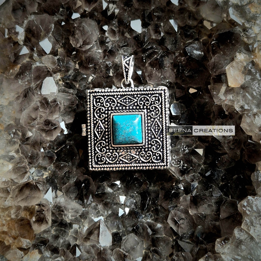Turquoise Secret Box, Square Secret Box, Ethnic Pendants, Amulet ...