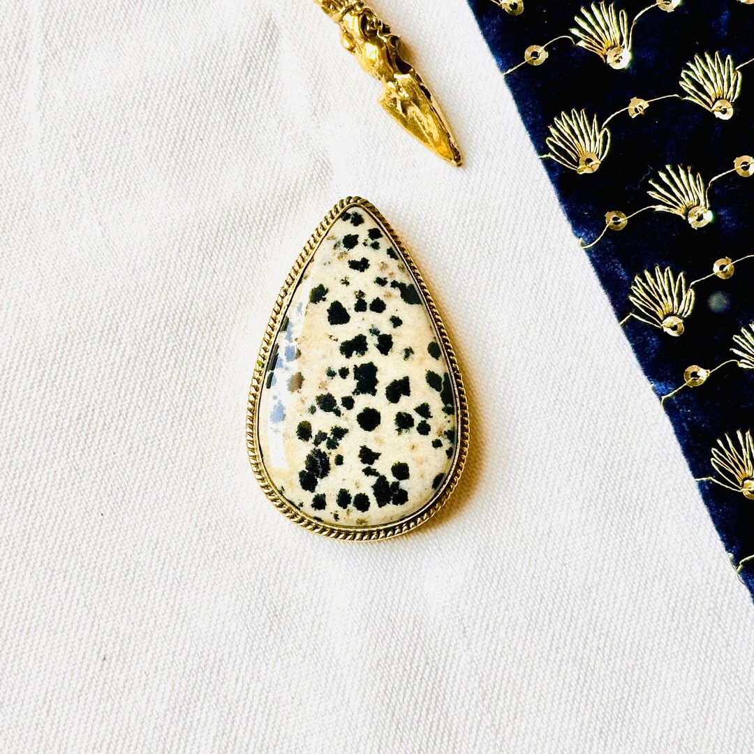 Beautiful Dalmatian Jasper Grooved Stones, Brass Frame Grooved Stone ...