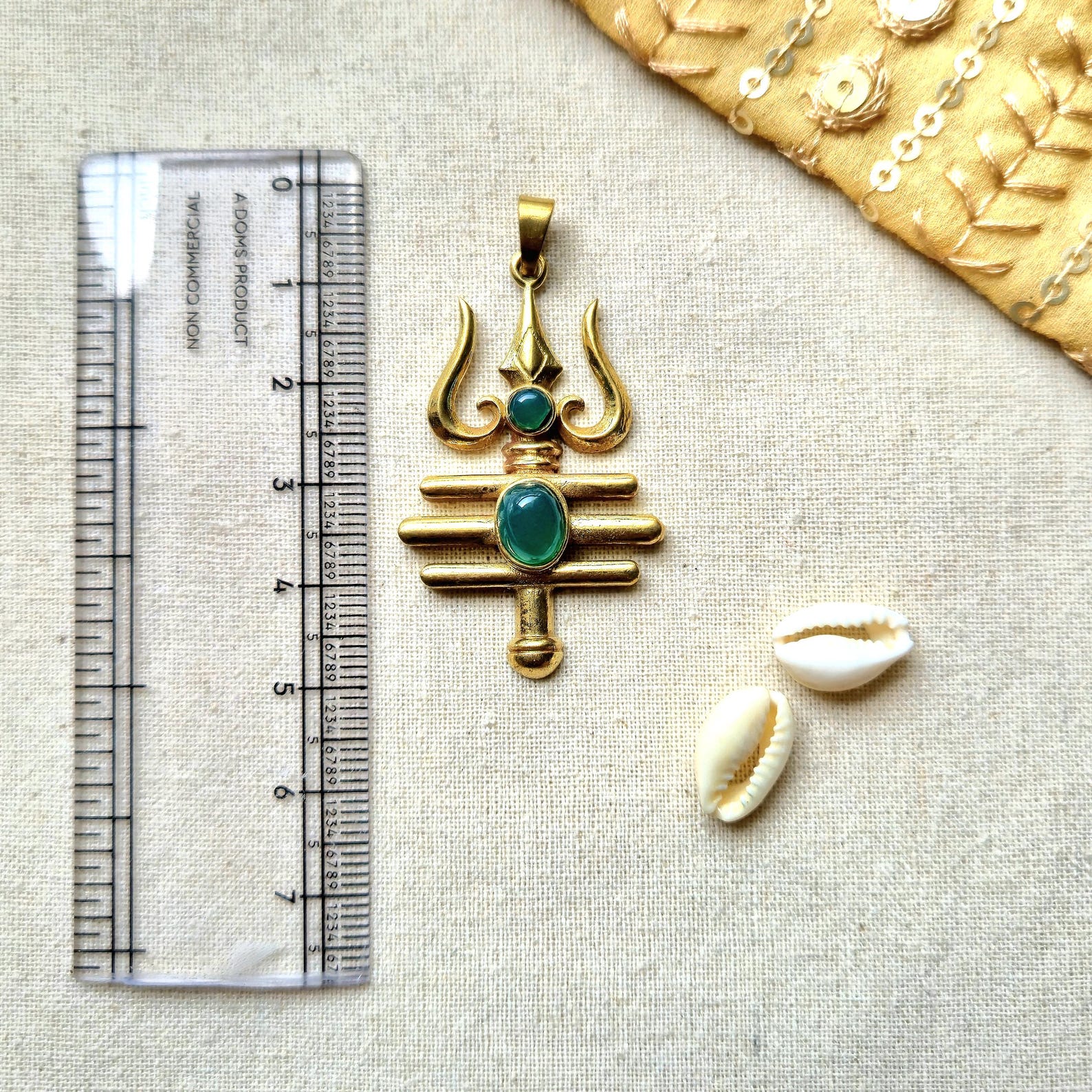 Tribal Trishul Pendant With Green Onyx Stone – Brass Shiva Trident ...